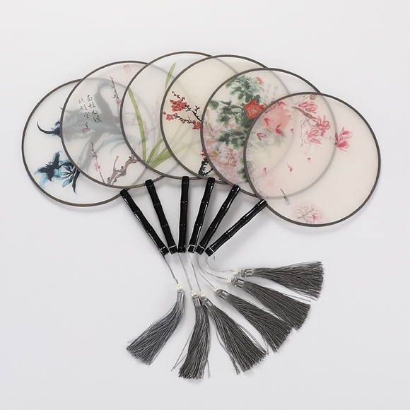 Other | Handmade Fan Translucent Wooden Handle Ancient Round Fan ...